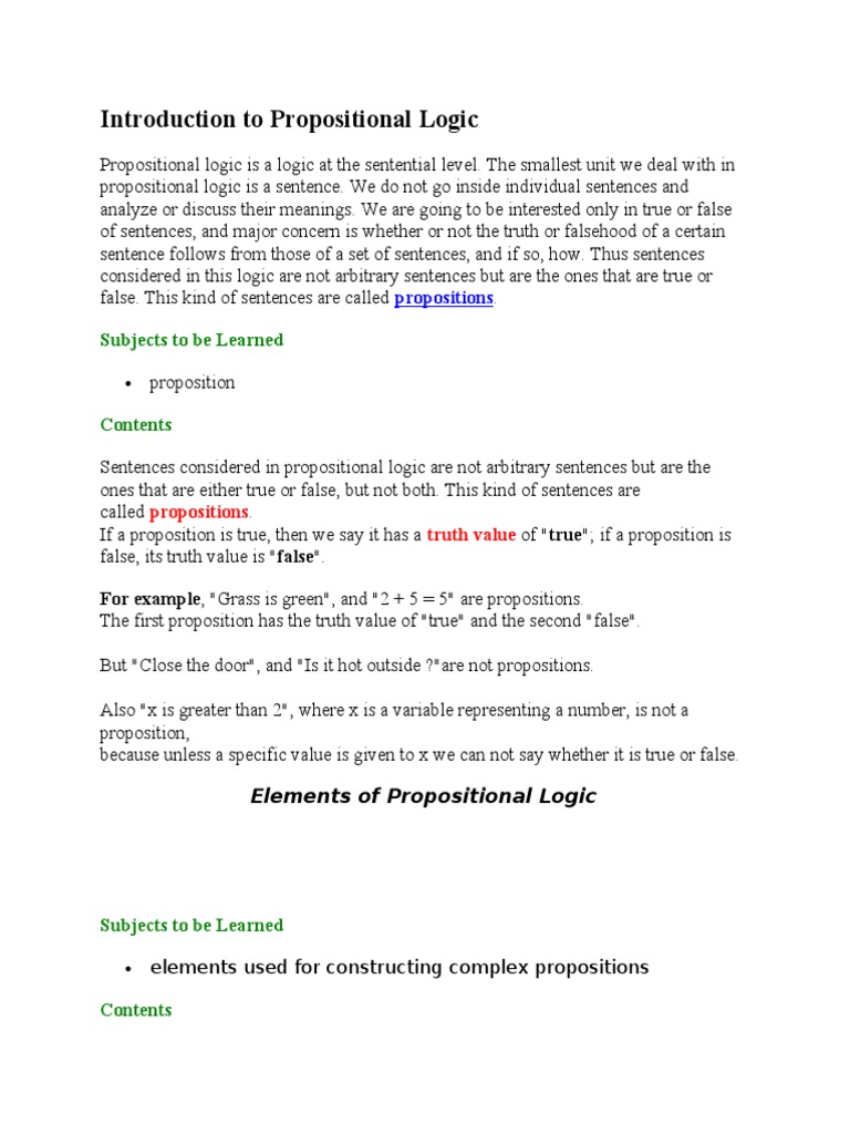 Introduction To Propositional Logic | PDF | Proposition | Logic