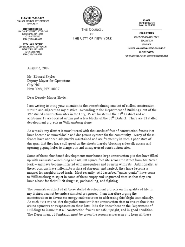 Stalled Construction Site Letter | PDF | Manhattan | New York City