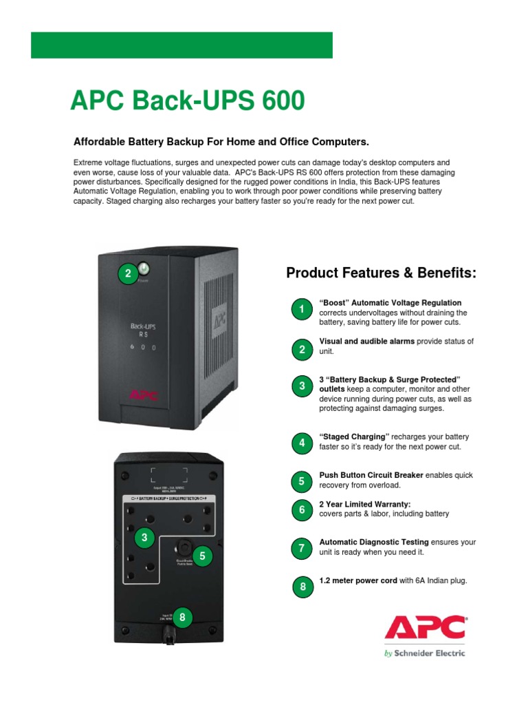 Apc Ups-600 Ups | PDF | Battery (Electricity) | Mains Electricity