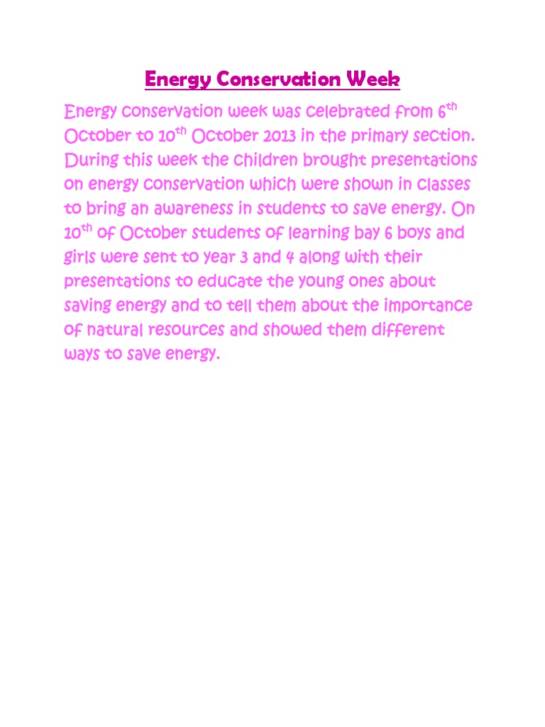 Energy Conservation Week 2013 Events | PDF | Science & Mathematics