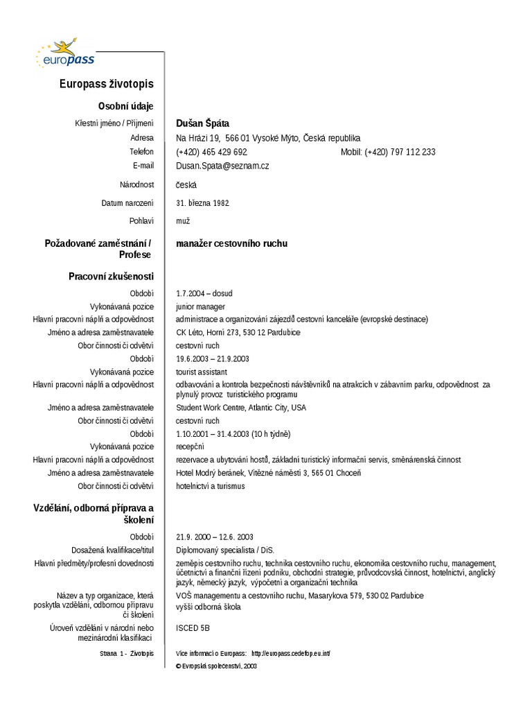 CV Europass Vzor CZ | PDF