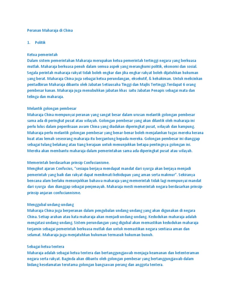 Peranan Raja Maharaja Sejarah | PDF