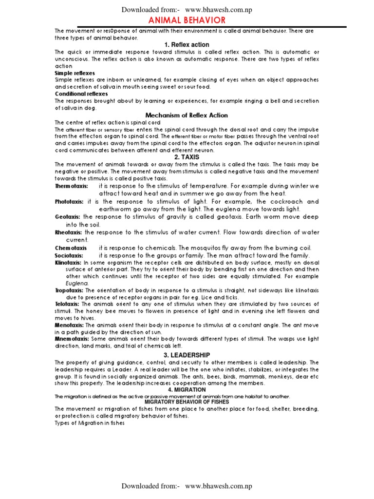 Types of Animal Behavior and Taxis | PDF | Stimulus (Physiology ...