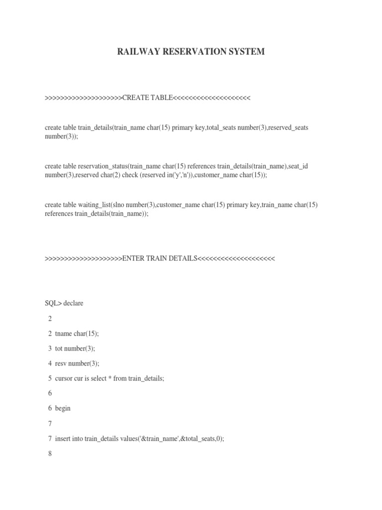 Railway Reservation System | PDF | Pl/Sql | Sql