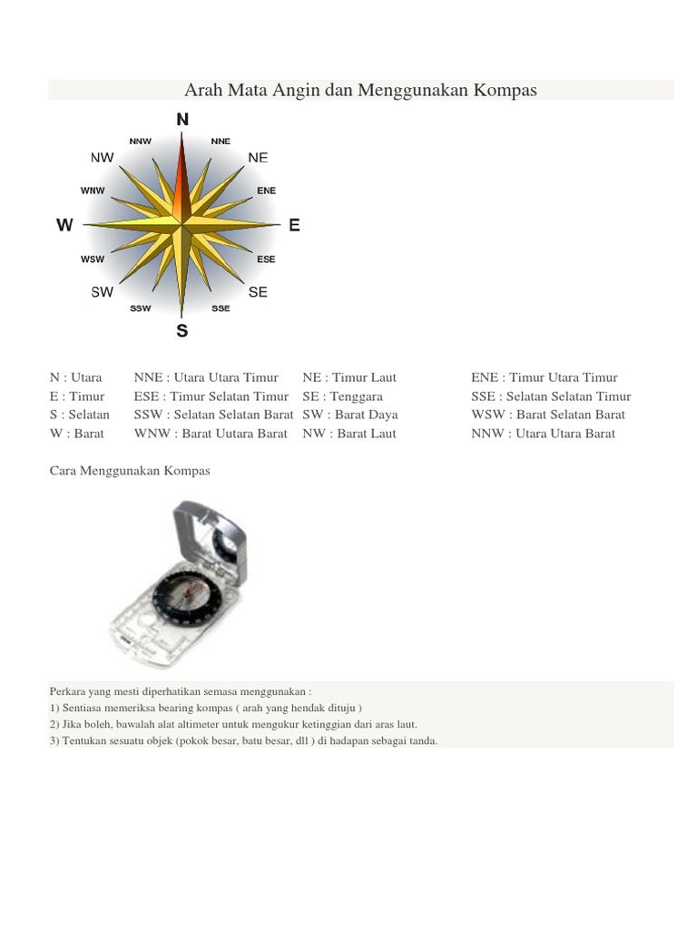 Arah Mata Angin Dan Menggunakan Kompas | PDF