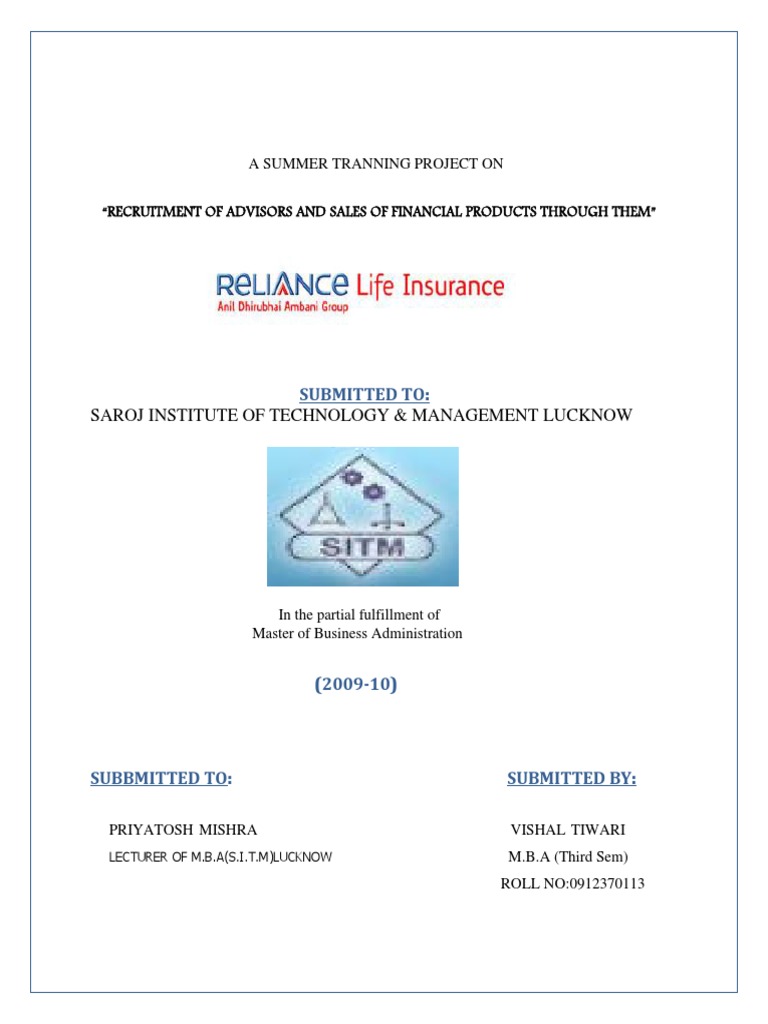 Reliance Life Insurance Project | PDF | Insurance | Economies