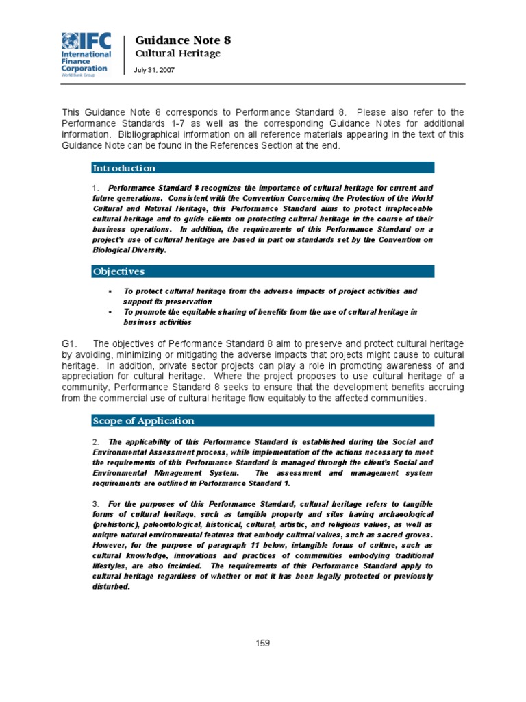 IFC's Guidance Note 8: Cultural Heritage | PDF | Cultural Heritage ...