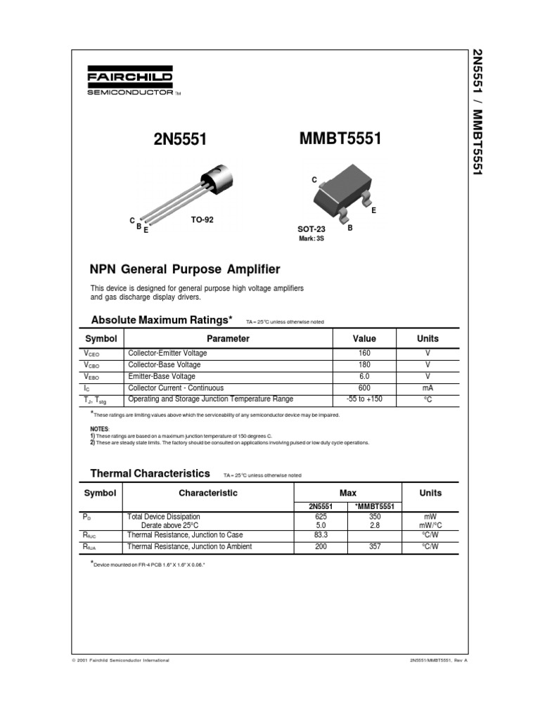2N5551 - NPN General Purpose Amplifier | PDF | Bipolar Junction ...