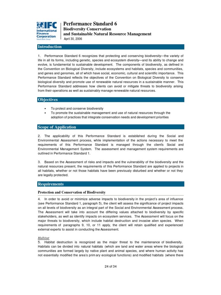 IFC's Performance Standard 6: Biodiversity Conservation and Sustainable ...
