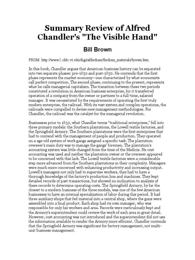 Chandler - Visible Hand - Summary | PDF | Economics | Business