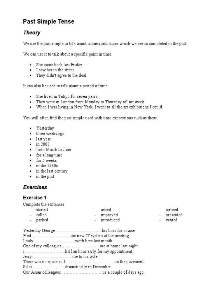 Past Simple Tense: Theory | PDF