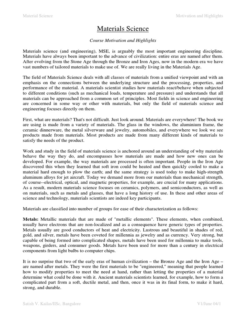 Overview of Materials Science | PDF | Chemical Bond | Crystal Structure