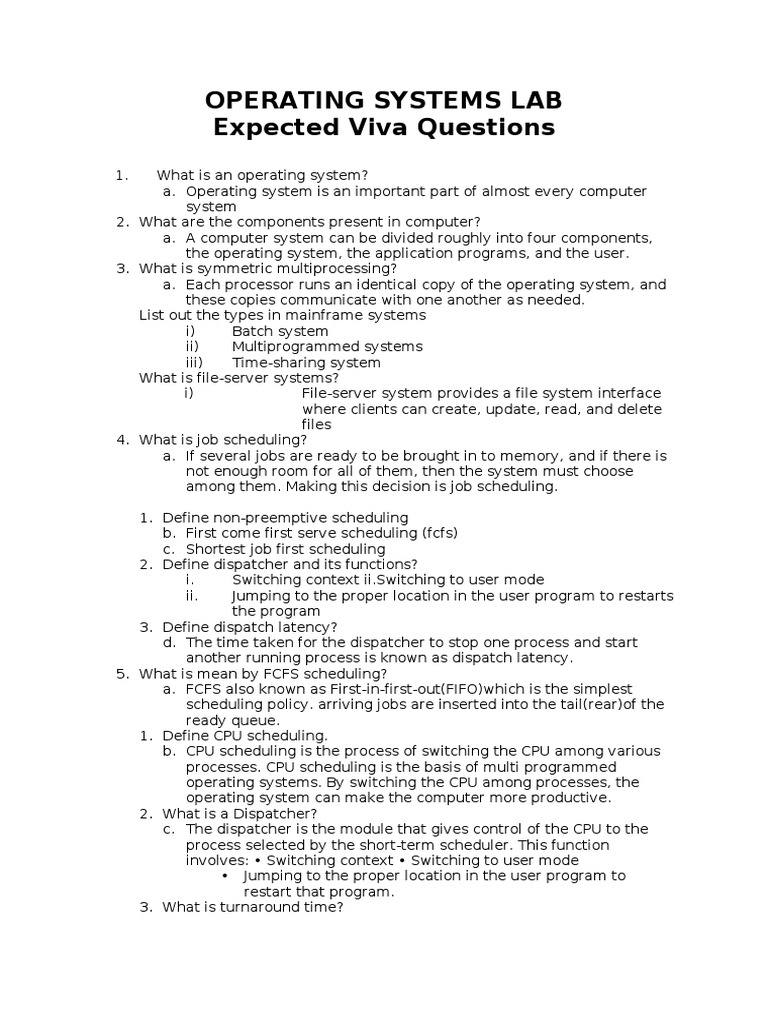 OS Viva Expected Questions | PDF | Operating System | Scheduling (Computing)