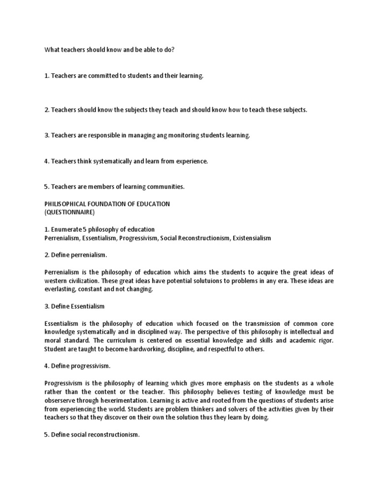 What Teachers Should Know and Be Able To Do | PDF | Educational ...