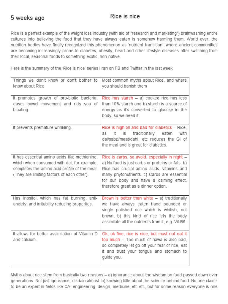 Rice Is Nice | PDF | Rice | Nutrition