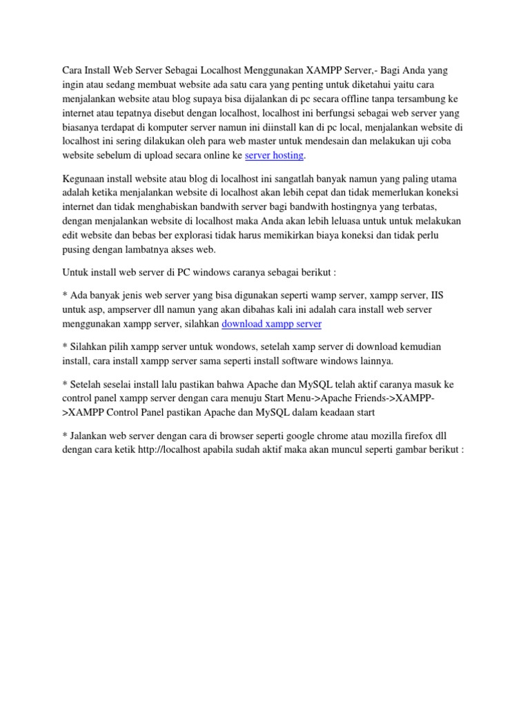 Cara Install Web Server Sebagai Localhost Menggunakan XAMPP Server | PDF
