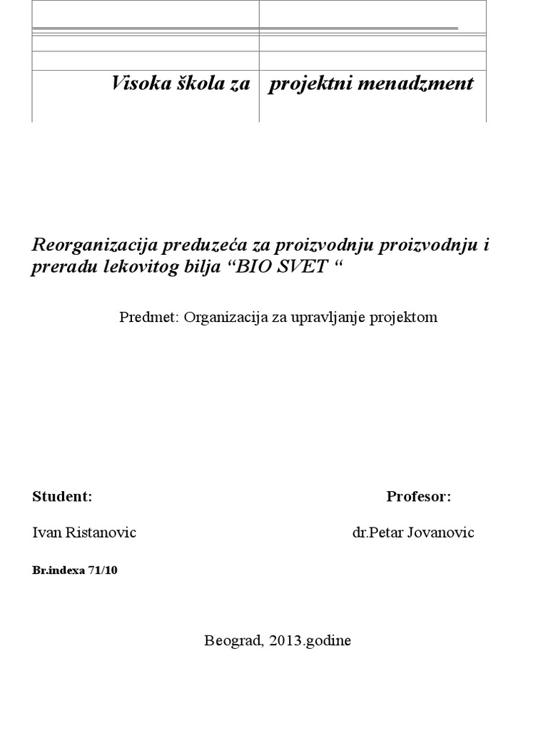 Organizacija Za Upravljanje Projektima DR - Petar Jovanovic | PDF