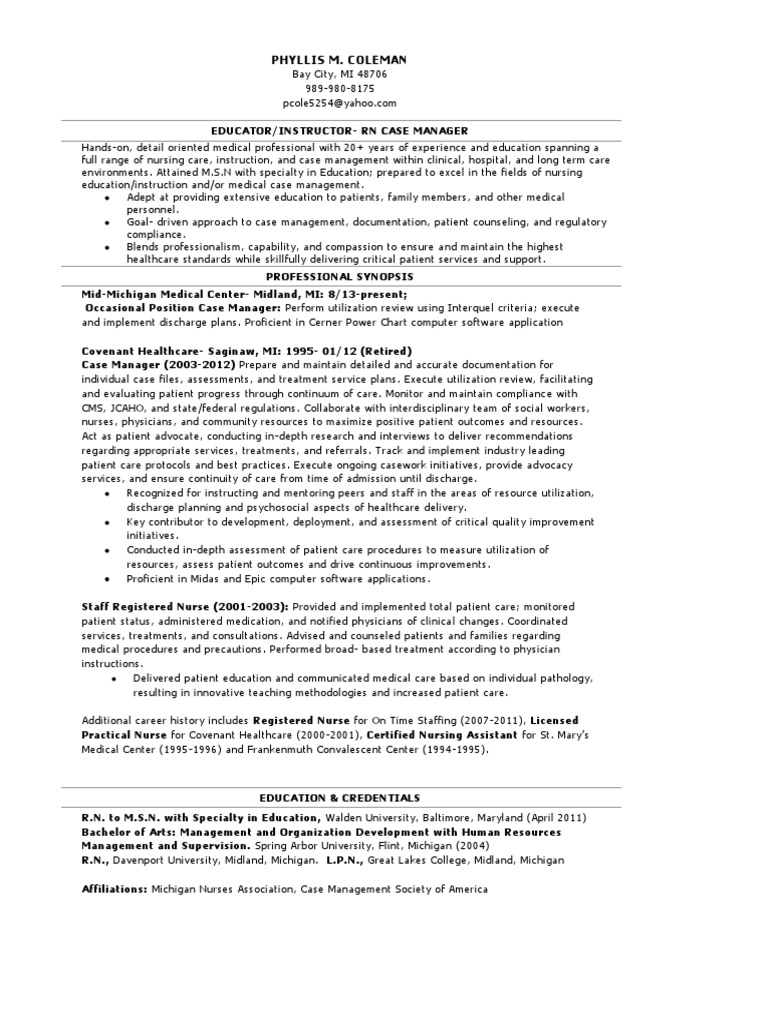 Case Manager in Detroit MI Resume Phyllis Coleman | PDF | Nursing | Patient