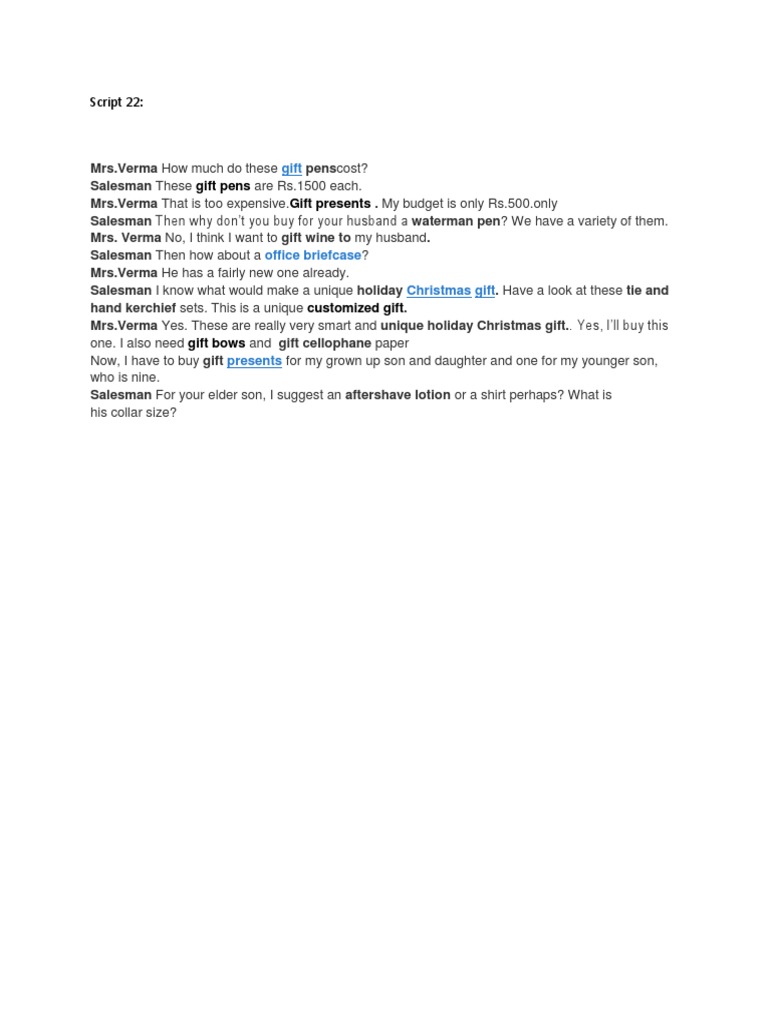 Script 22:: Gift Pens Gift Presents | PDF