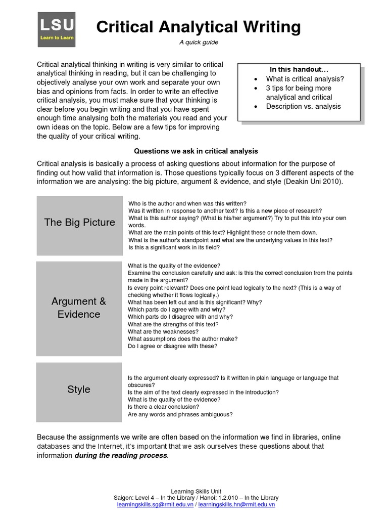 A Guide to Critical Analytical Writing: Separating Facts from Opinions ...