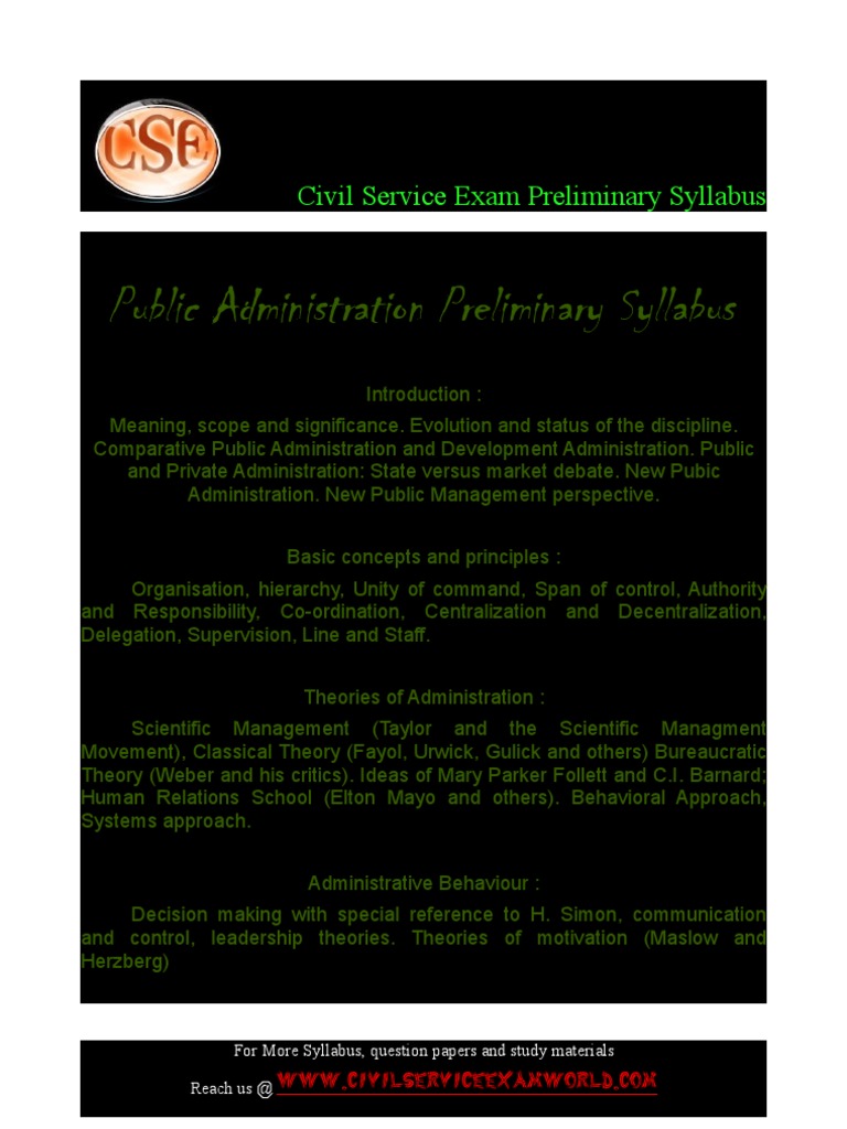 Public Administration Preliminary Syllabus | Download Free PDF | Civil ...