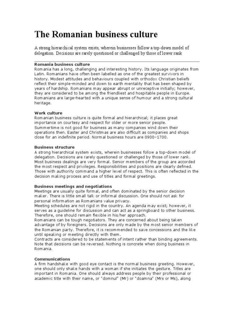 Romanian Business Culture Insights | PDF | Romania