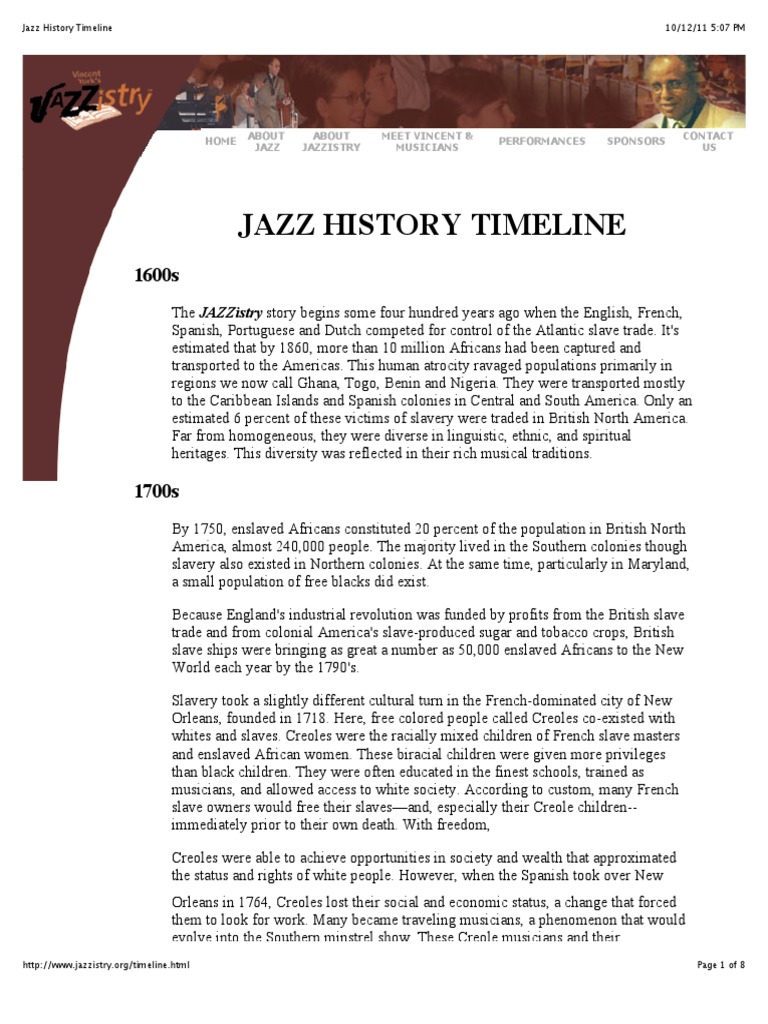 Jazz History Timeline | PDF | Slavery | Atlantic Slave Trade