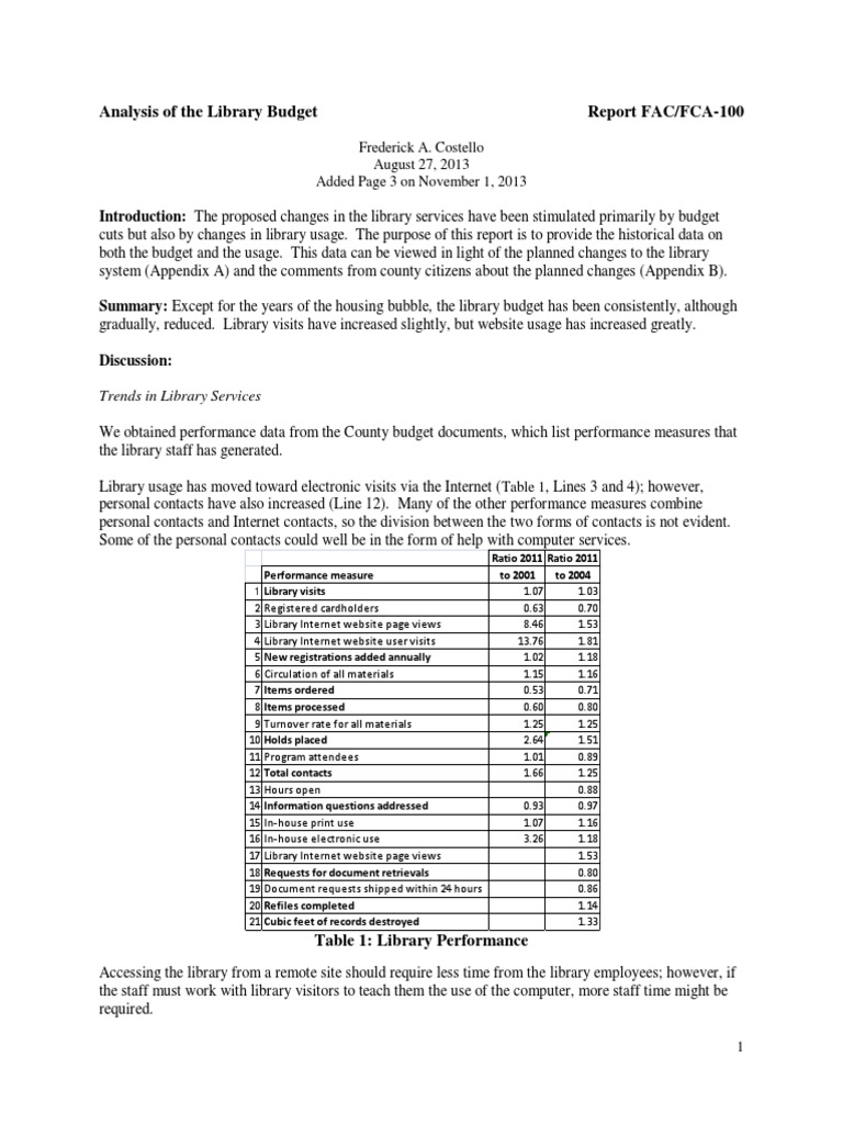 Analysis of The Fairfax County Public Library Budget, Fred Costello ...