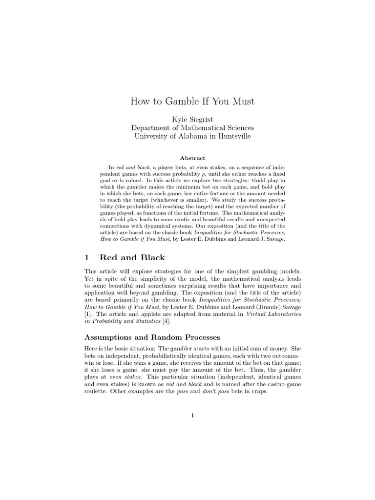 How To Gamble If You Must | PDF | Stochastic Process | Expected Value