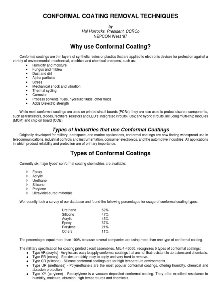 Conformal Coating Removal Techiques | PDF | Electrostatic Discharge ...