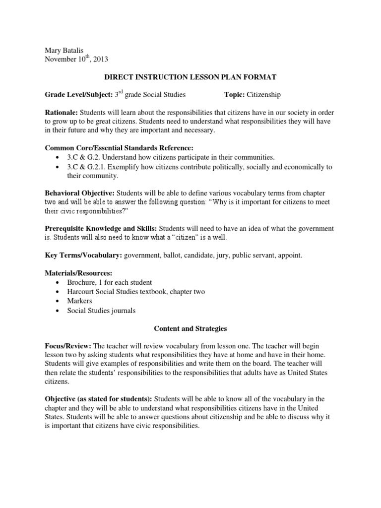 Direct Instruction Lesson Plan | Download Free PDF | Lesson Plan ...