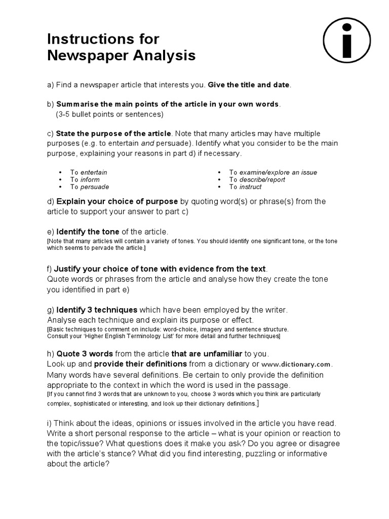 Newspaper Article Analysis Guide | PDF | Internet Troll | Harry Potter