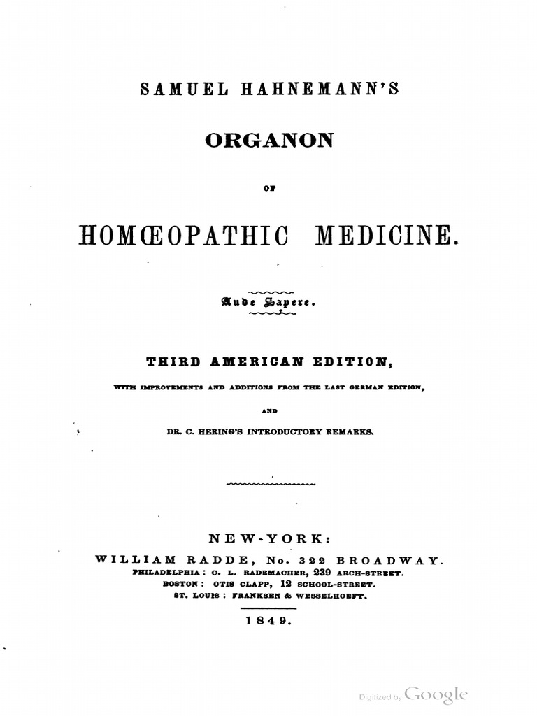 Samuel Hahnemann's Organon of Homœopathic Medicine | PDF