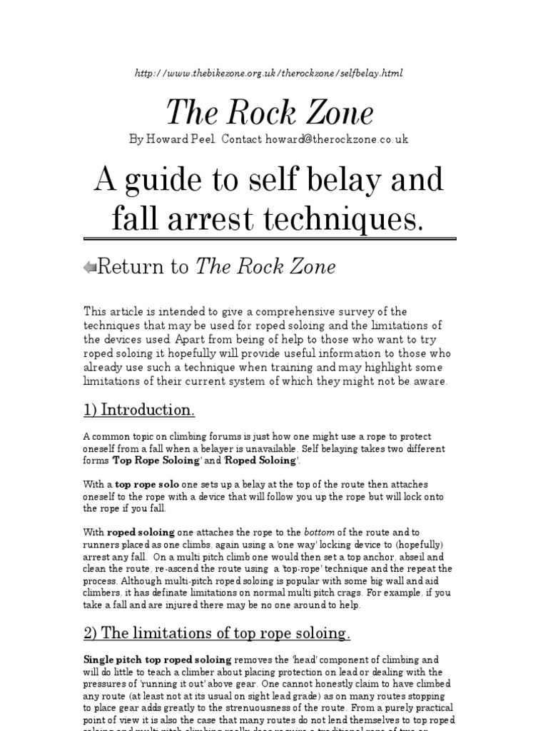 A Guide To Self Belay and Fall Arrest Techniques.: The Rock Zone | PDF ...