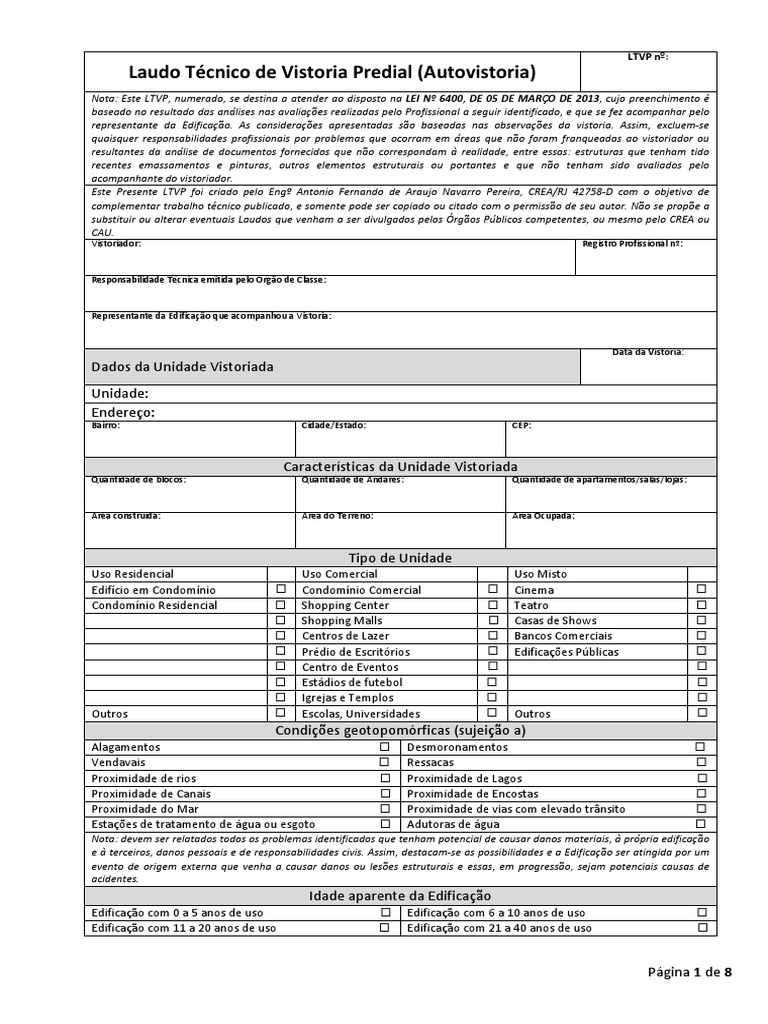 Planilha para o Lançamento de Informações de Autovistoria Predial ...