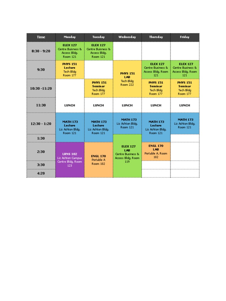 Weekly College Class Schedule | PDF | Home & Garden | Art