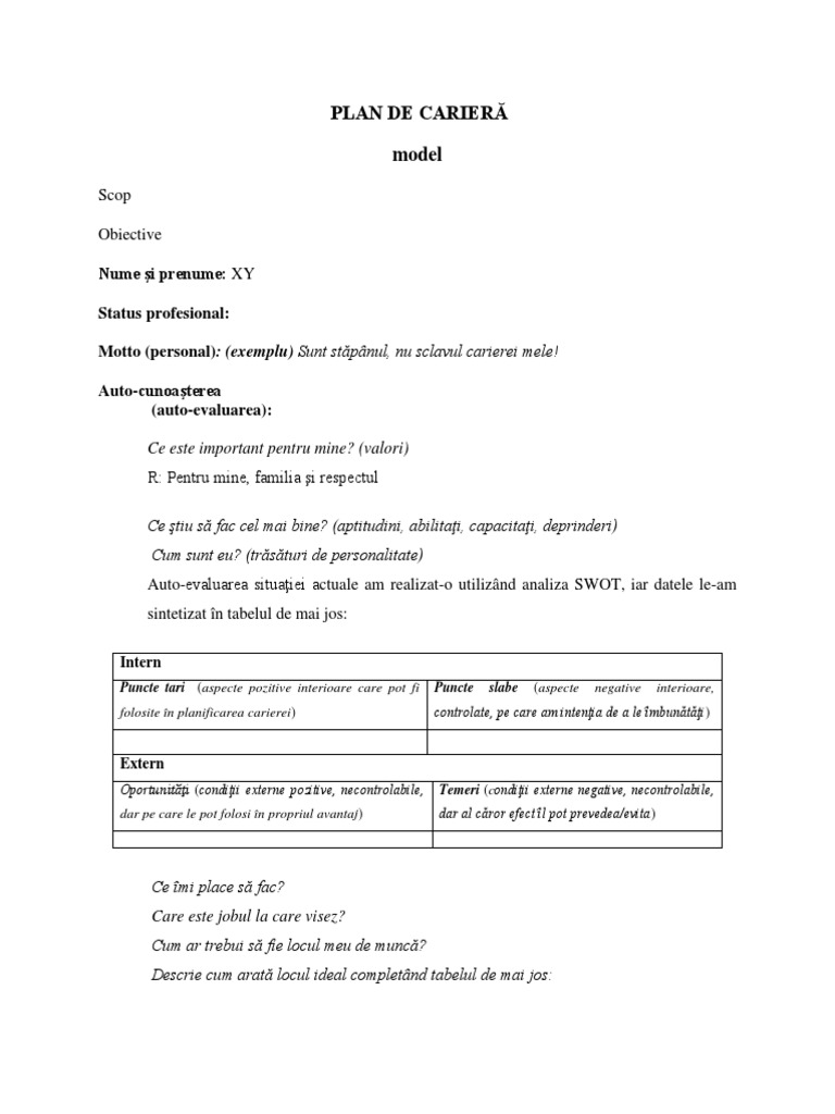 Plan de Cariera Model | PDF
