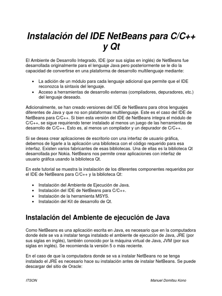 Instalación Del Ide Netbeans Para C C Y Qt Pdf Entorno De Desarrollo Integrado Java