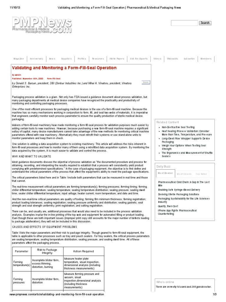 Validating and Monitoring A Form-Fill-Seal Operation - Pharmaceutical ...