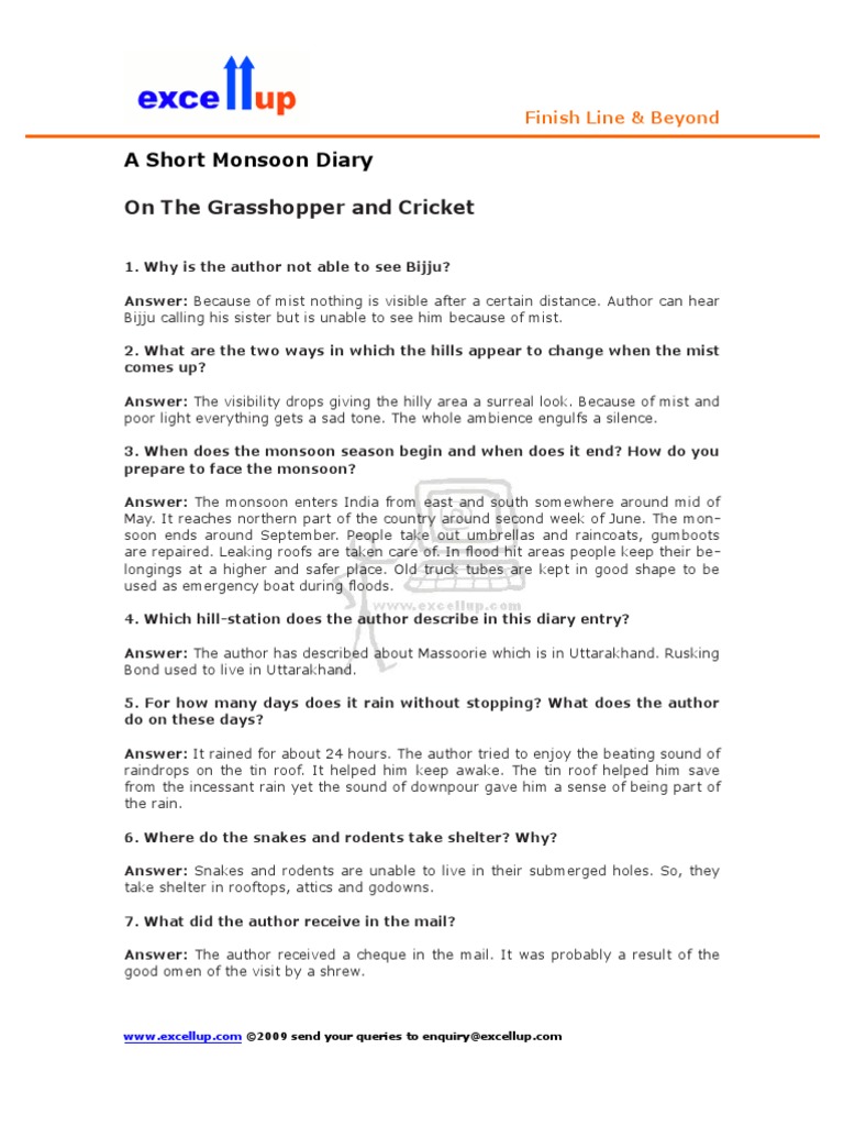 8 English A Short Monsoon Diary | PDF | Rain | Weather