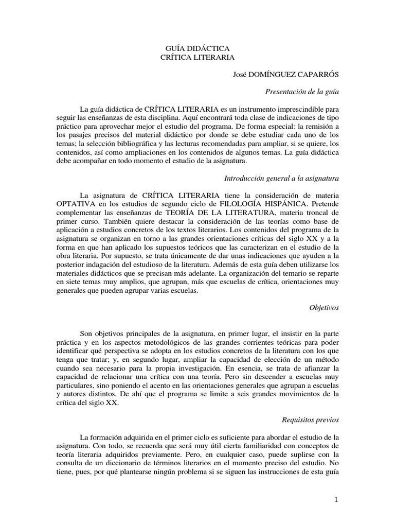 Critica Literaria. Guia Didactica | PDF | Crítica literaria | Autor
