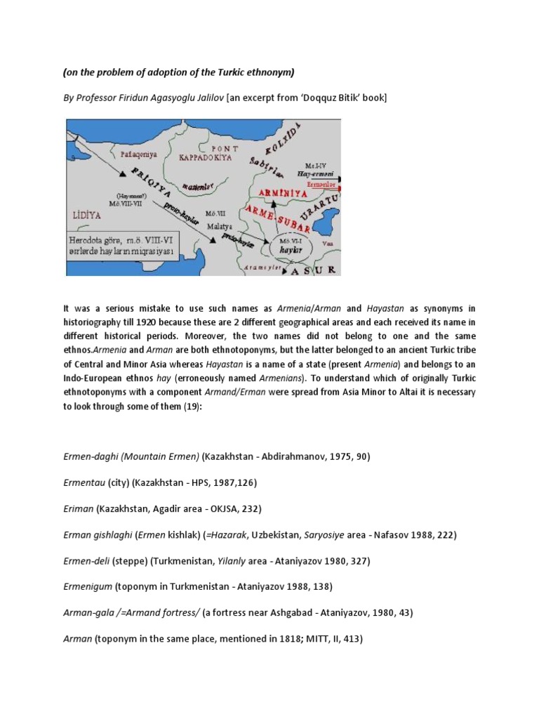 On The Problem of Adoption of The Turkic Ethnonym, Firidun Agasyoglu Jalilov | PDF | Anatolia ...
