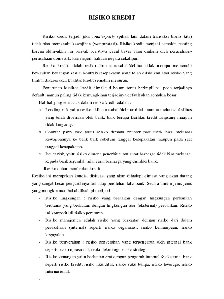 Risiko Kredit | PDF | Pengelolaan Keuangan & Uang