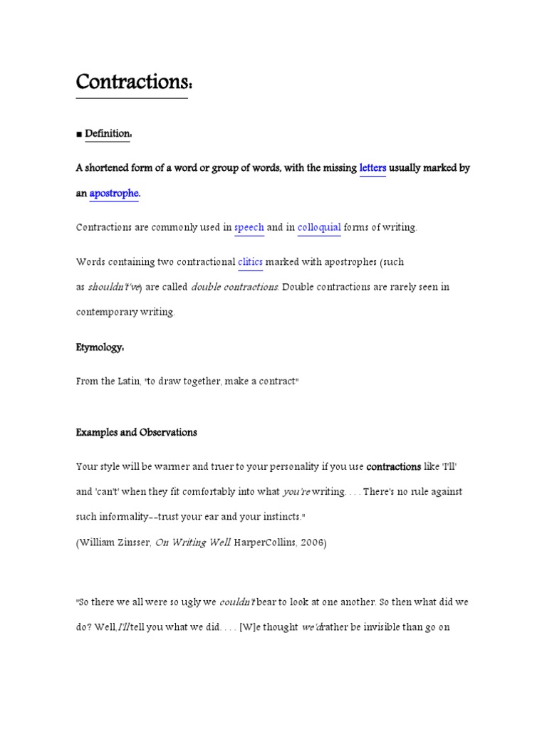Contractions:: Letters Apostrophe Speech Colloquial Clitics | PDF ...
