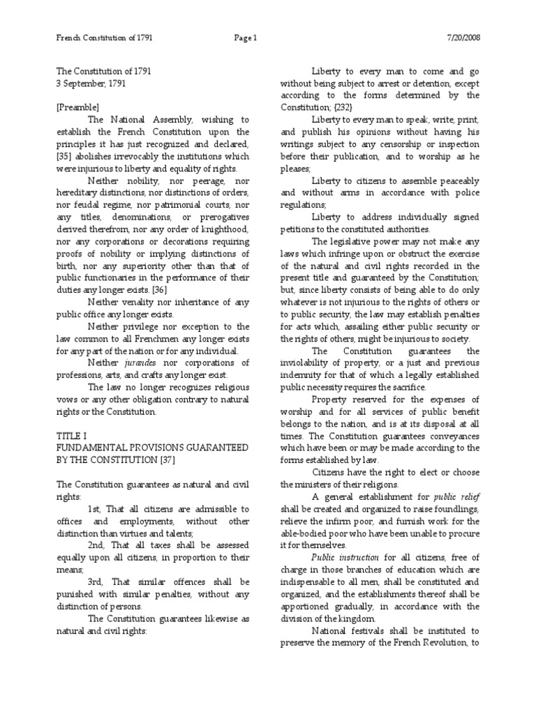 French Constitution of 1791 | Oath Of Office | Constitution