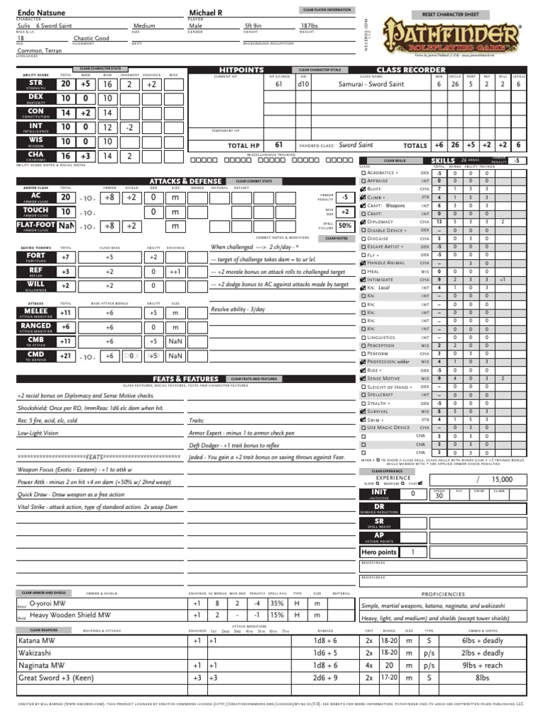 Sulis Sword Saint Character Sheet | PDF | Role Playing Games | Gaming