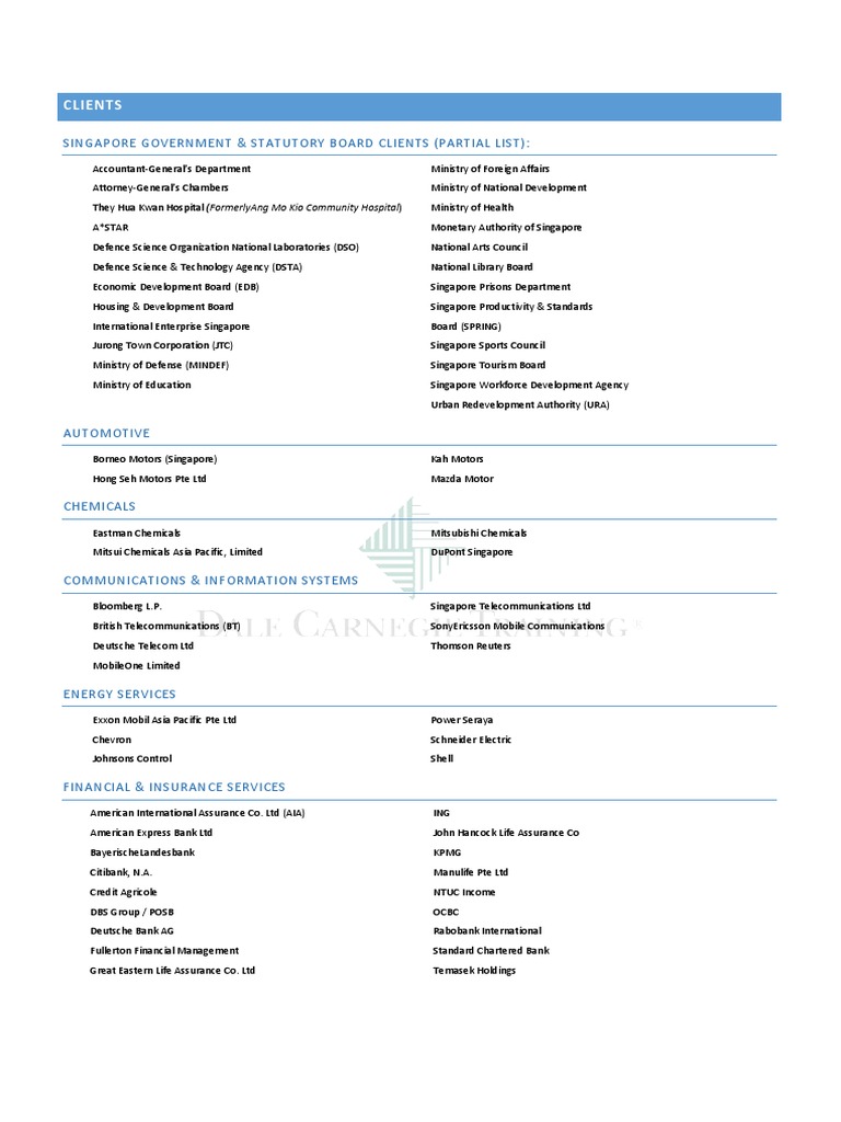 Clients: Singapore Government & Statutory Board Clients (Partial List ...