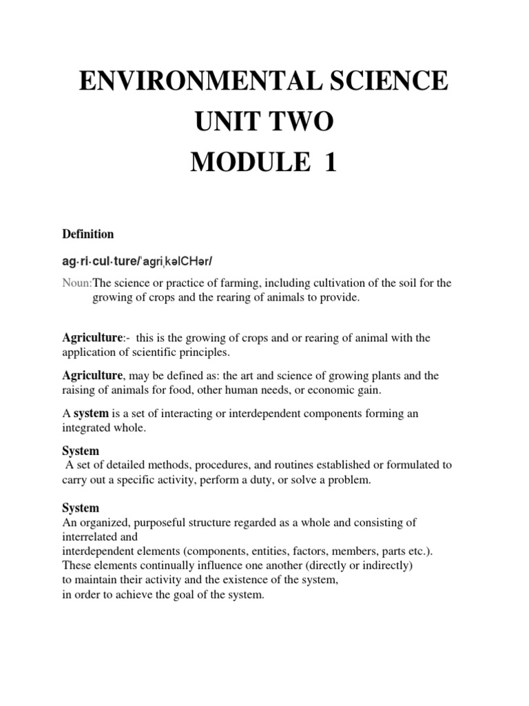 Environmental Science Unit Two Module 1 | PDF | Intensive Farming ...