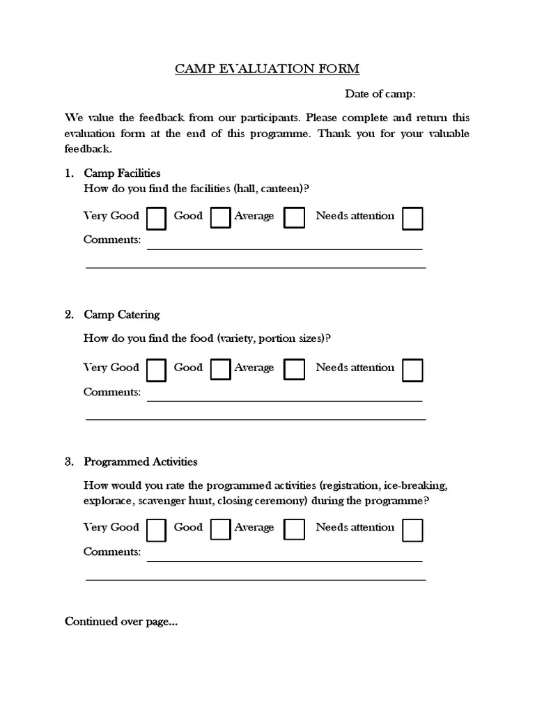 Camp Evaluation Form | PDF