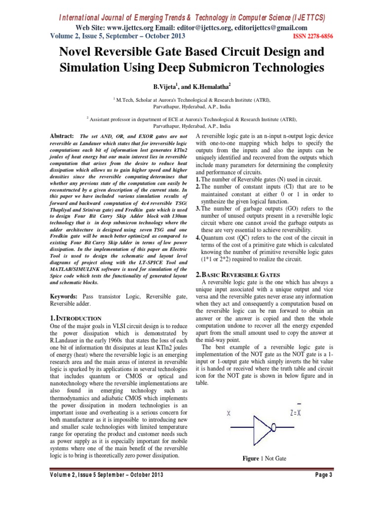 Novel Reversible Gate Based Circuit Design and Simulation Using Deep Submicron Technologies ...